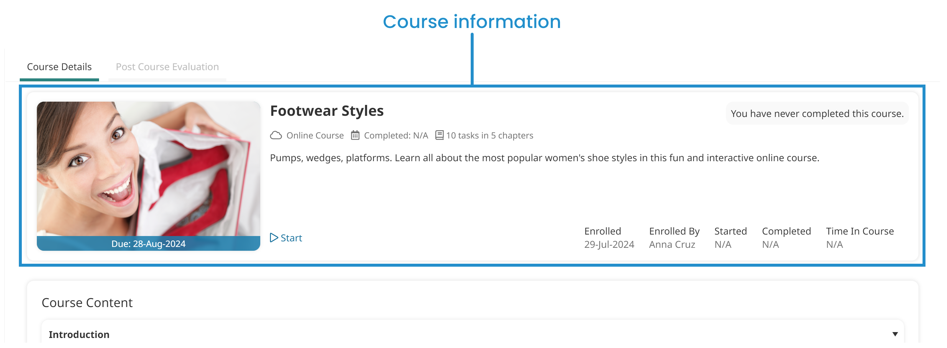 Learner Interface: Course Details, Course Information